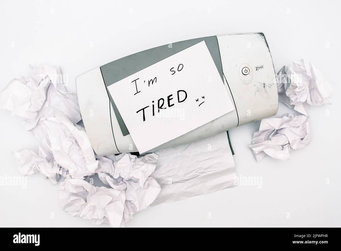 Broken printer equipment repair dirty white Stock Photo - Alamy