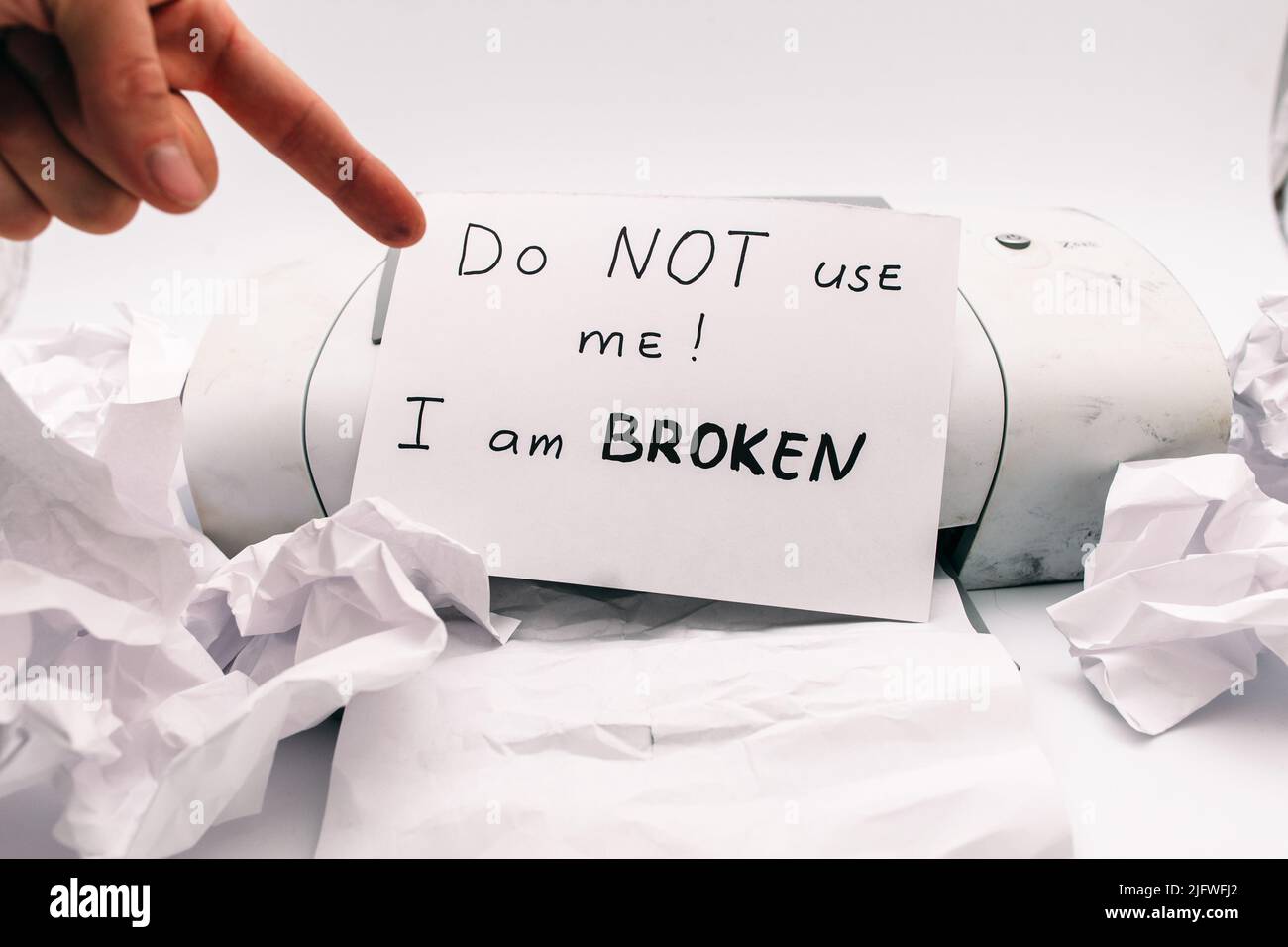 Broken printer equipment repair dirty white Stock Photo - Alamy