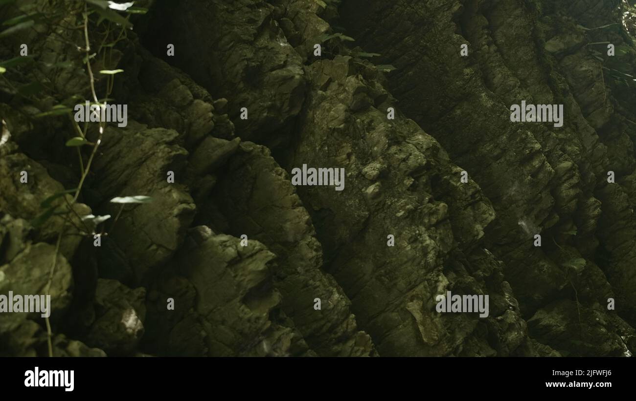 Rocky wall with water reflection. Creative. Rocky wall of gorge with ...