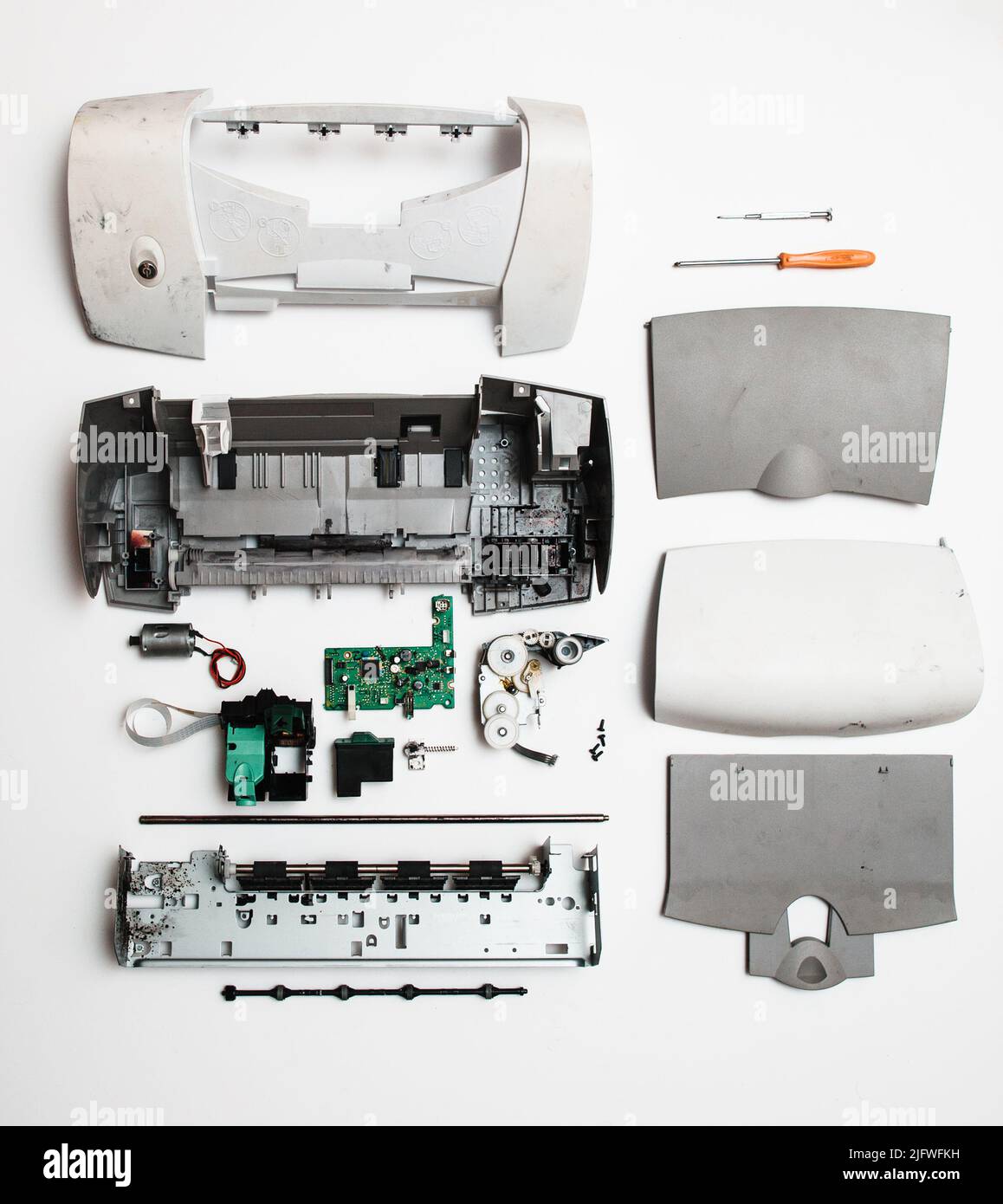 Disassembled printer on a white background Stock Photo - Alamy