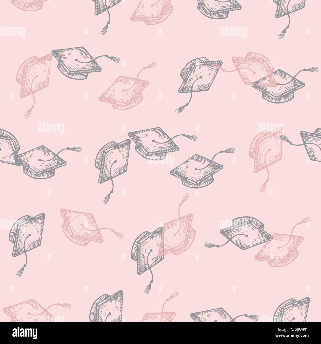 Graduate hats engraved seamless pattern. Vintage element education in ...