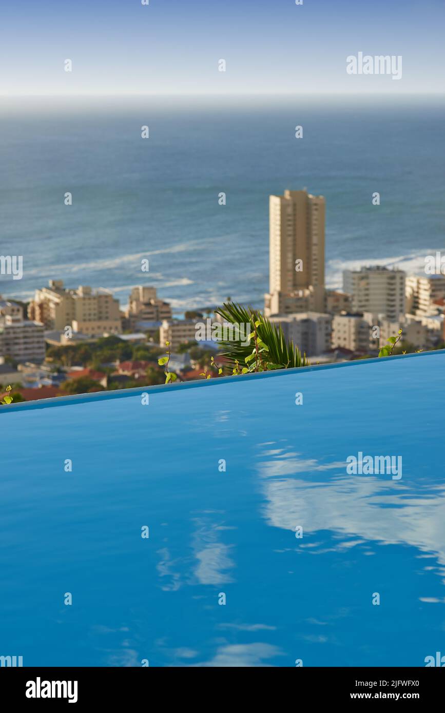 Scenic view of infinity swimming pool overlooking Sea Point in Cape ...