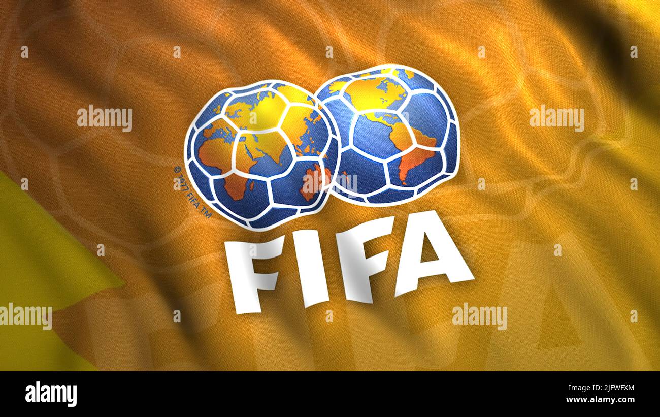 Waving 3d FIFA flag. Motion. Animated background with moving FIFA flag ...