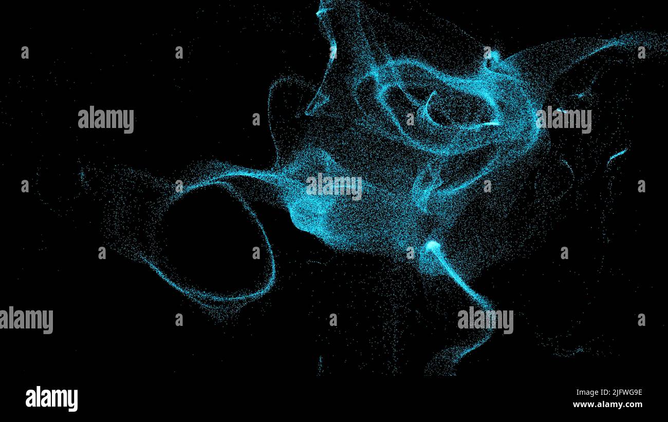 Black background.Motion. Shiny pink and blue small particles in ...