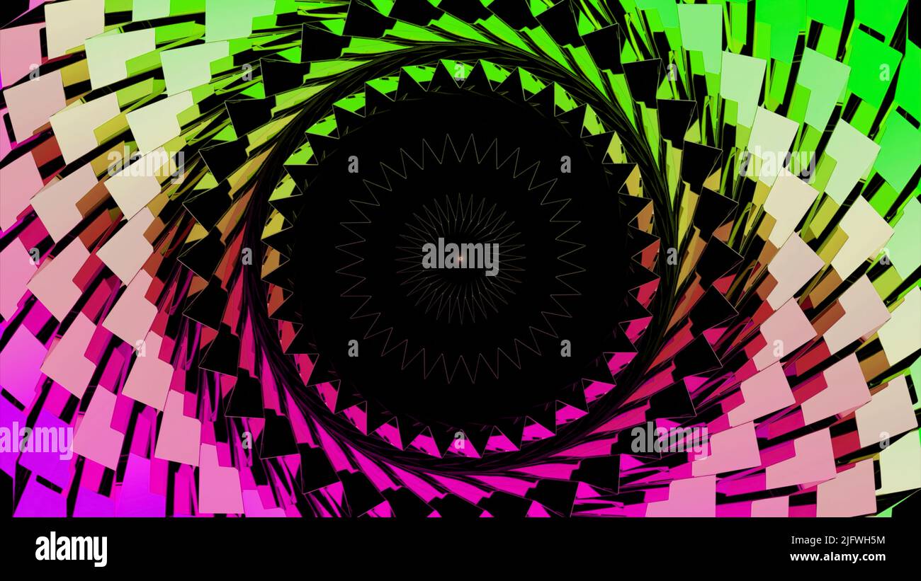 Pulsating and rotating spiral with black center. Design. Pulsating circular spiral with bright ...