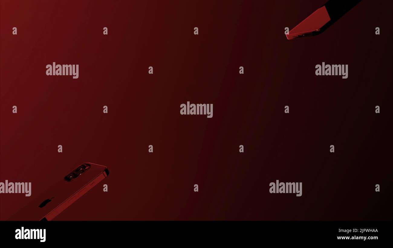 Red background.Design. A bright background on which the iPhone 13 ...