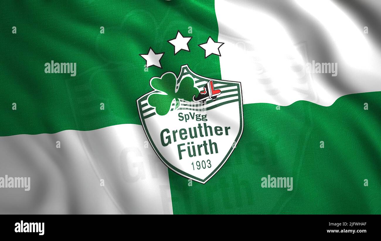 Flag with emblem of German football team. Motion. Beautifully waving ...