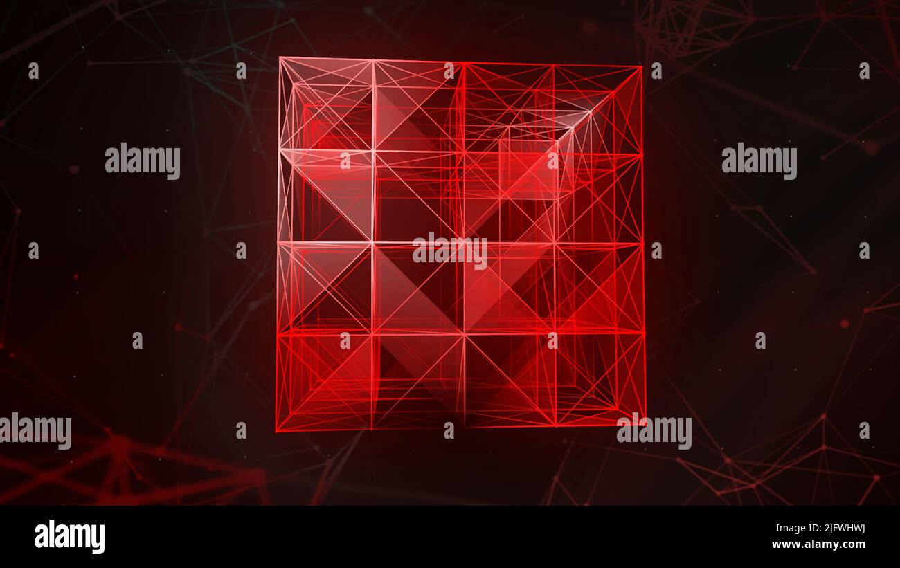Linear construction in geometric cube. Motion. Colorful lines are ...