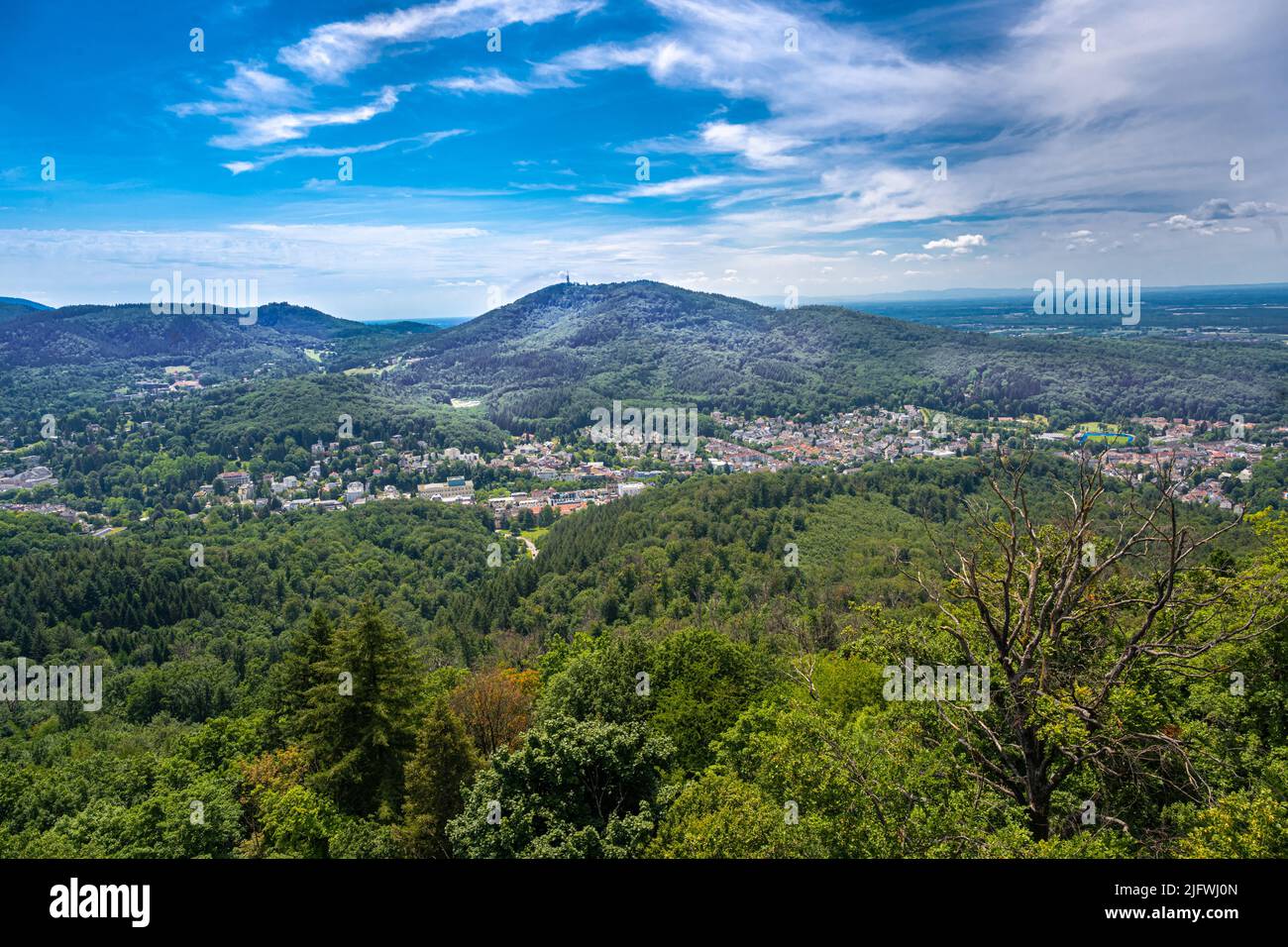 View of the spa town of Baden Baden and the Black Forest. Seen from the ...
