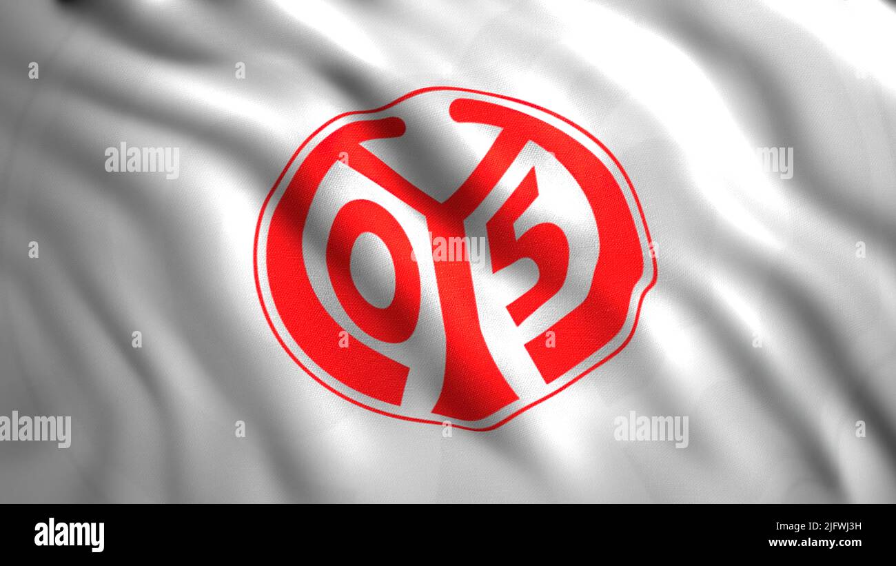 The Mainz emblem.Motion.A bright carpet symbol of a German professional ...
