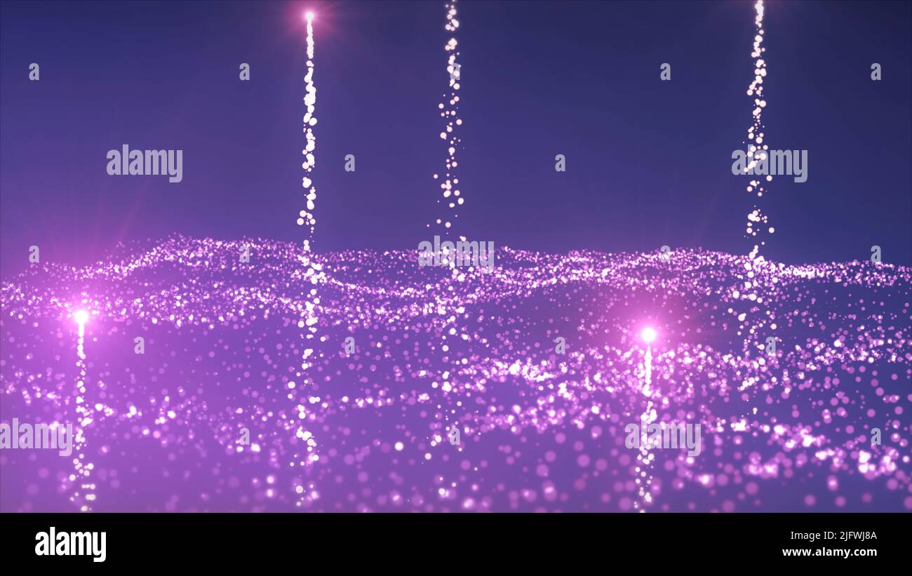 Bright purple background.Motion.Various small particles that glitter ...