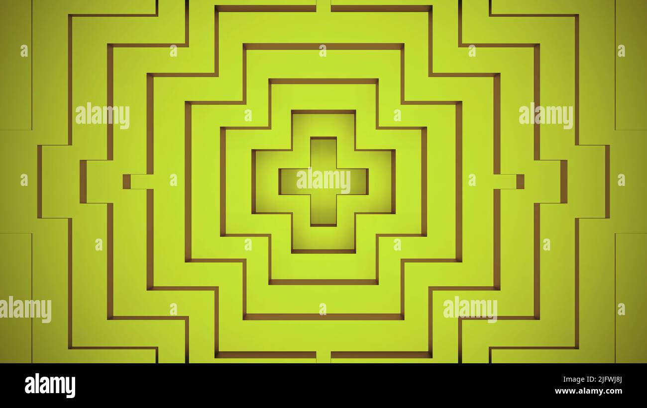 Abstract architecture background with green and yellow 3D cross shapes ...