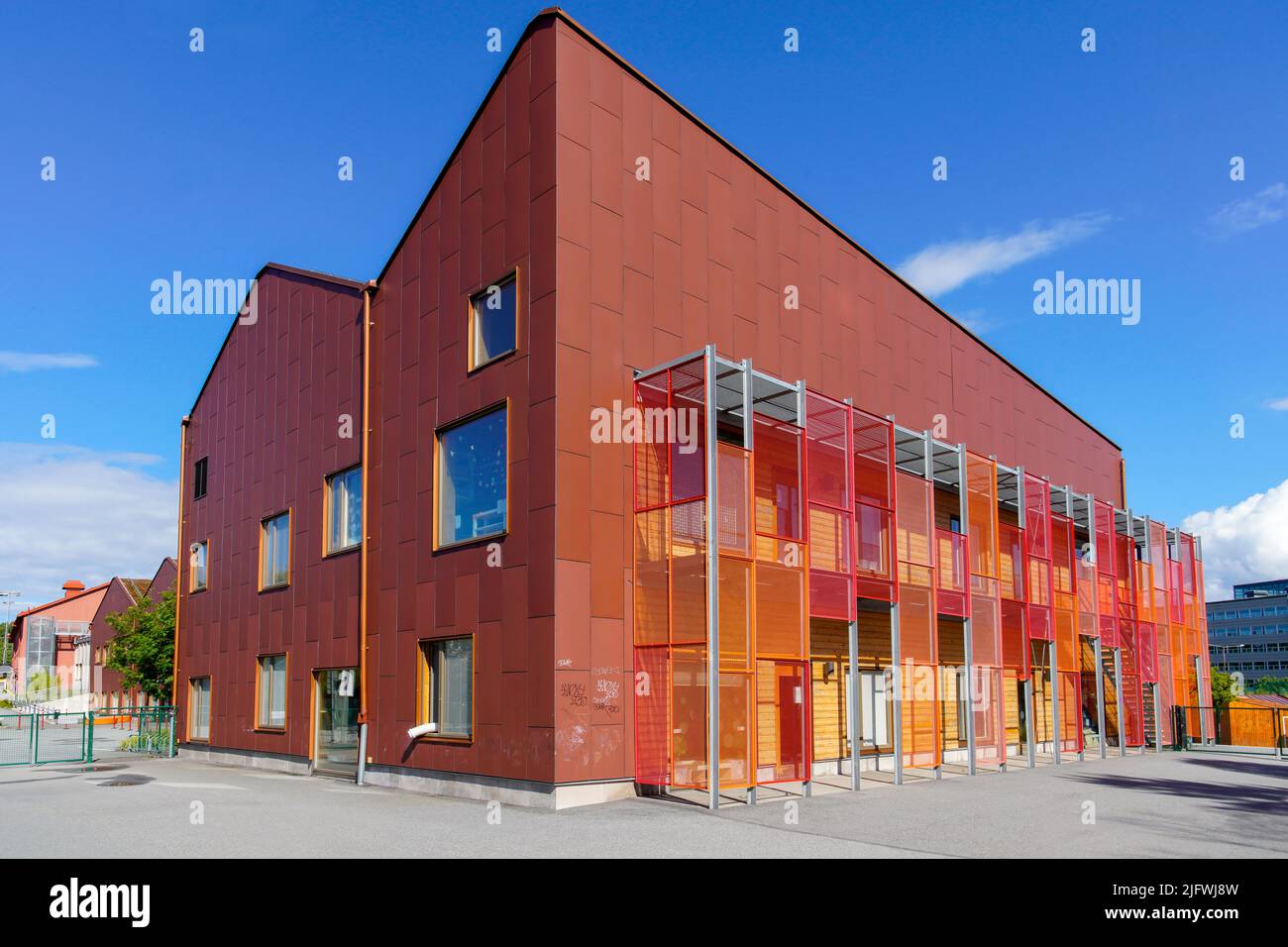 Colorful elementary school building in Ursvik (Ursvikskolan) in ...