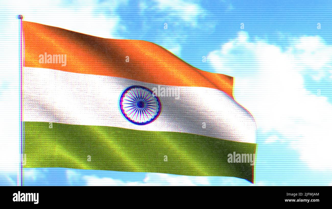 Country flag with TV effect. Motion. Flag developing on background sky ...