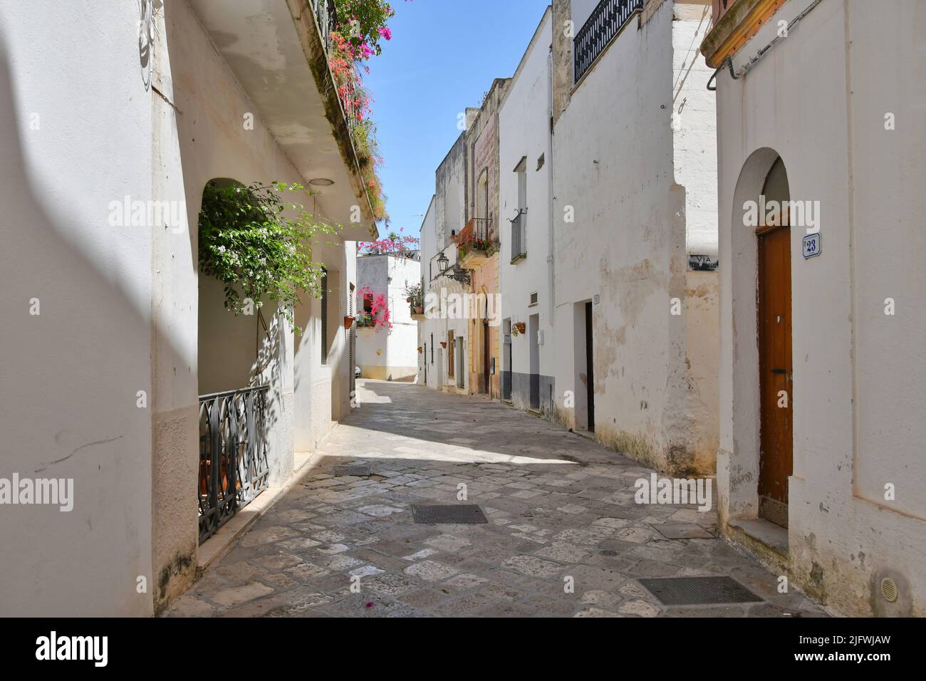A street in the historic center of Specchia, a medieval town in the ...
