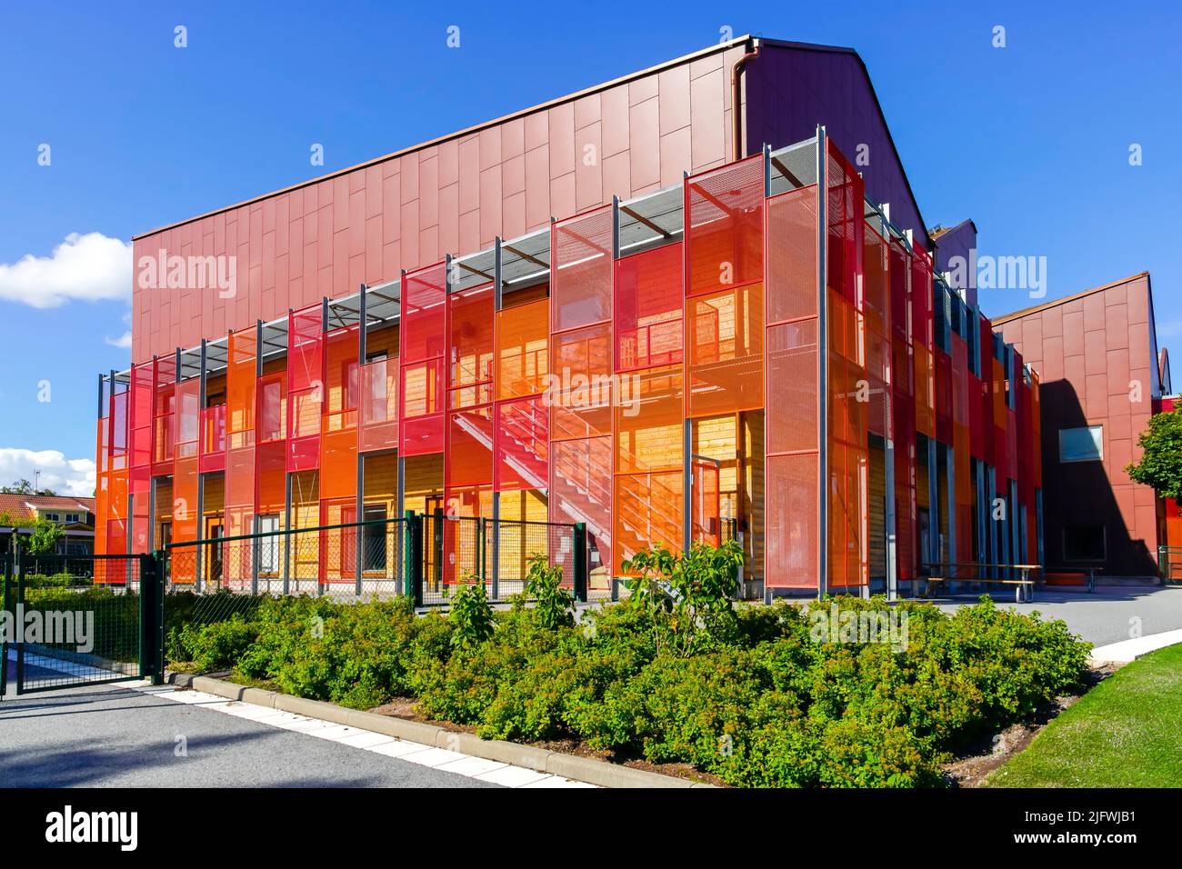 Colorful elementary school building in Ursvik (Ursvikskolan) in ...