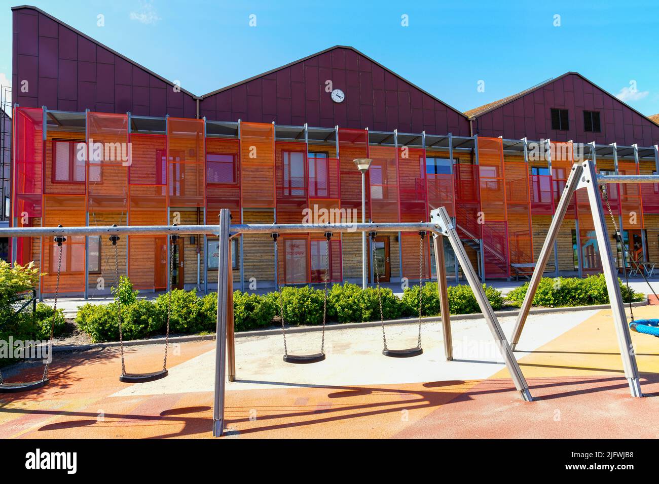 Colorful elementary school building in Ursvik (Ursvikskolan) in ...