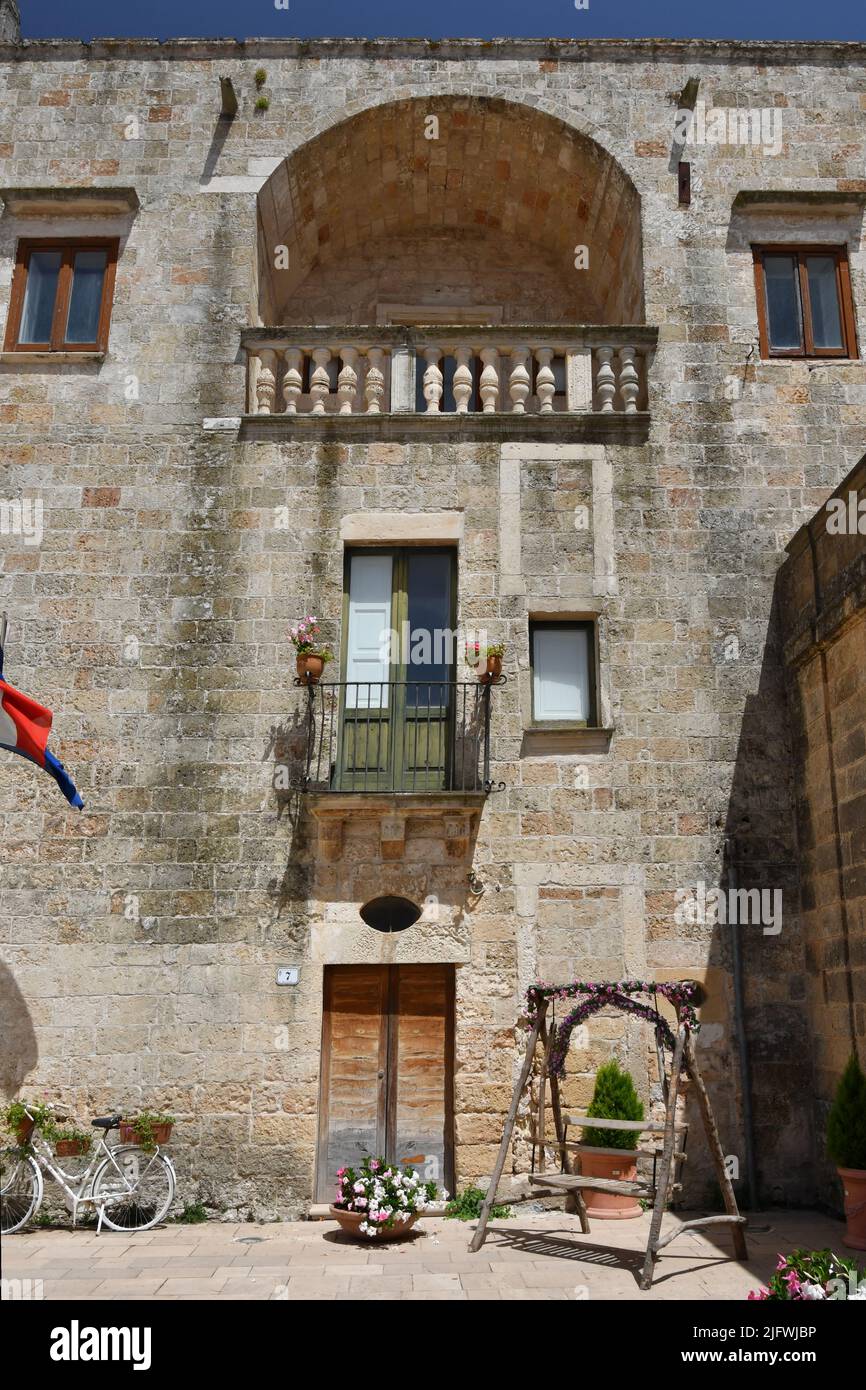 The facade of a characteristic house in Specchia, a medieval town in ...
