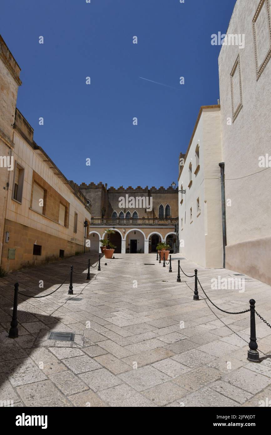 A street in the historic center of Specchia, a medieval town in the ...