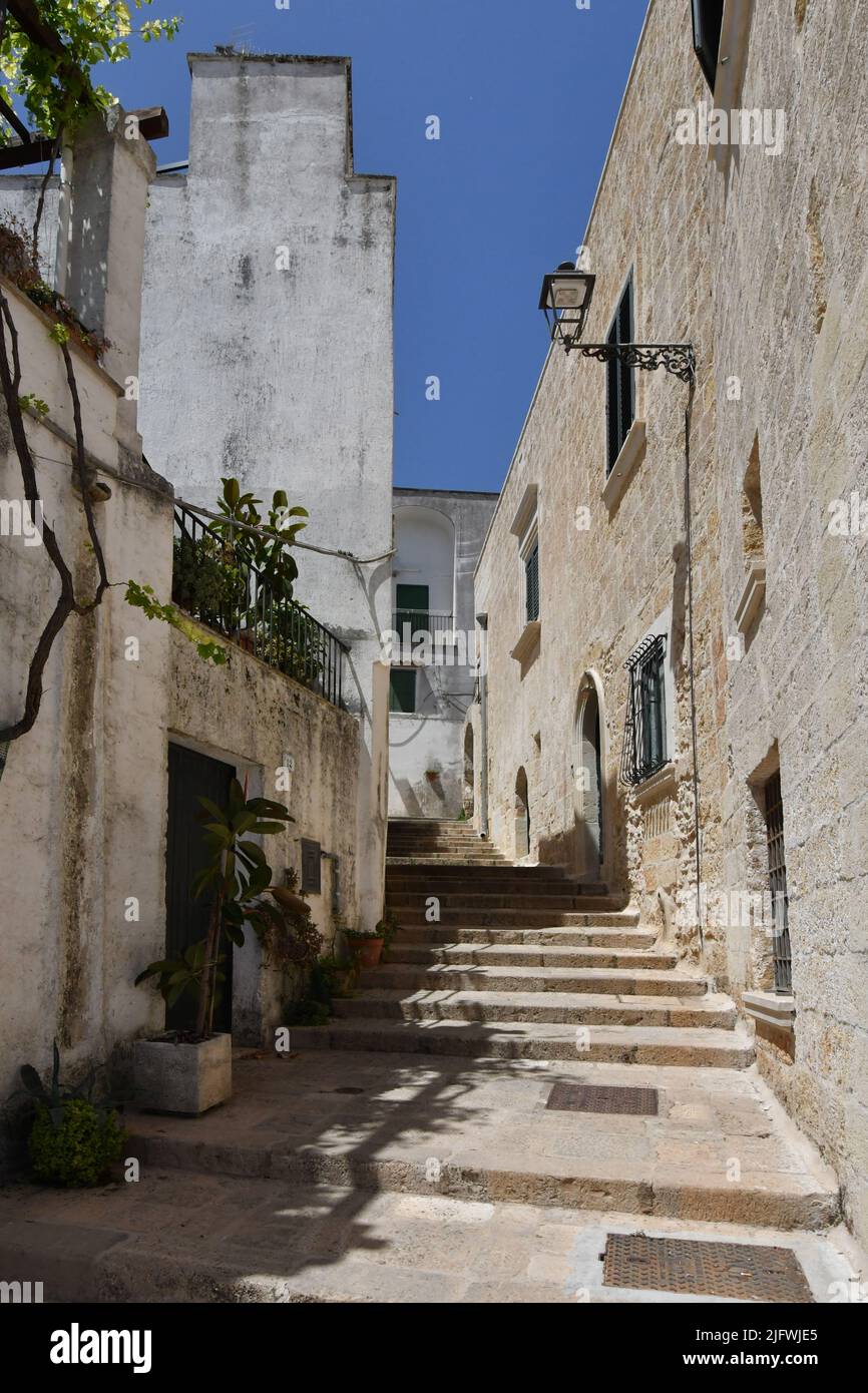 A street in the historic center of Specchia, a medieval town in the ...