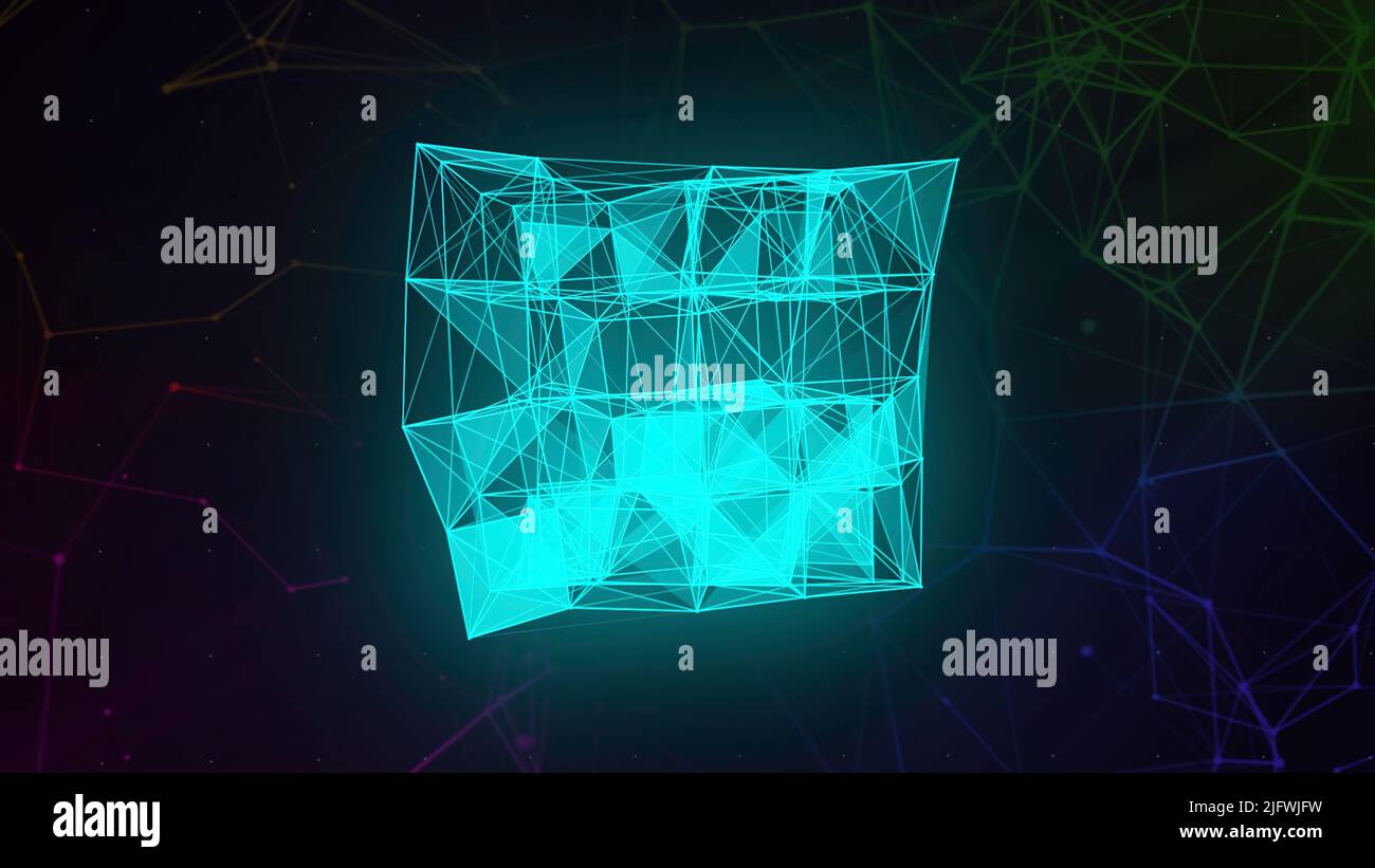 3D lines move in cubic design. Motion. Colorful lines and triangles in ...