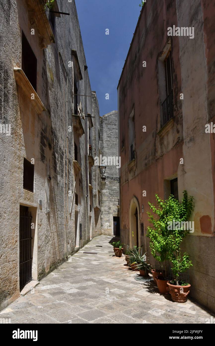 A street in the historic center of Specchia, a medieval town in the ...