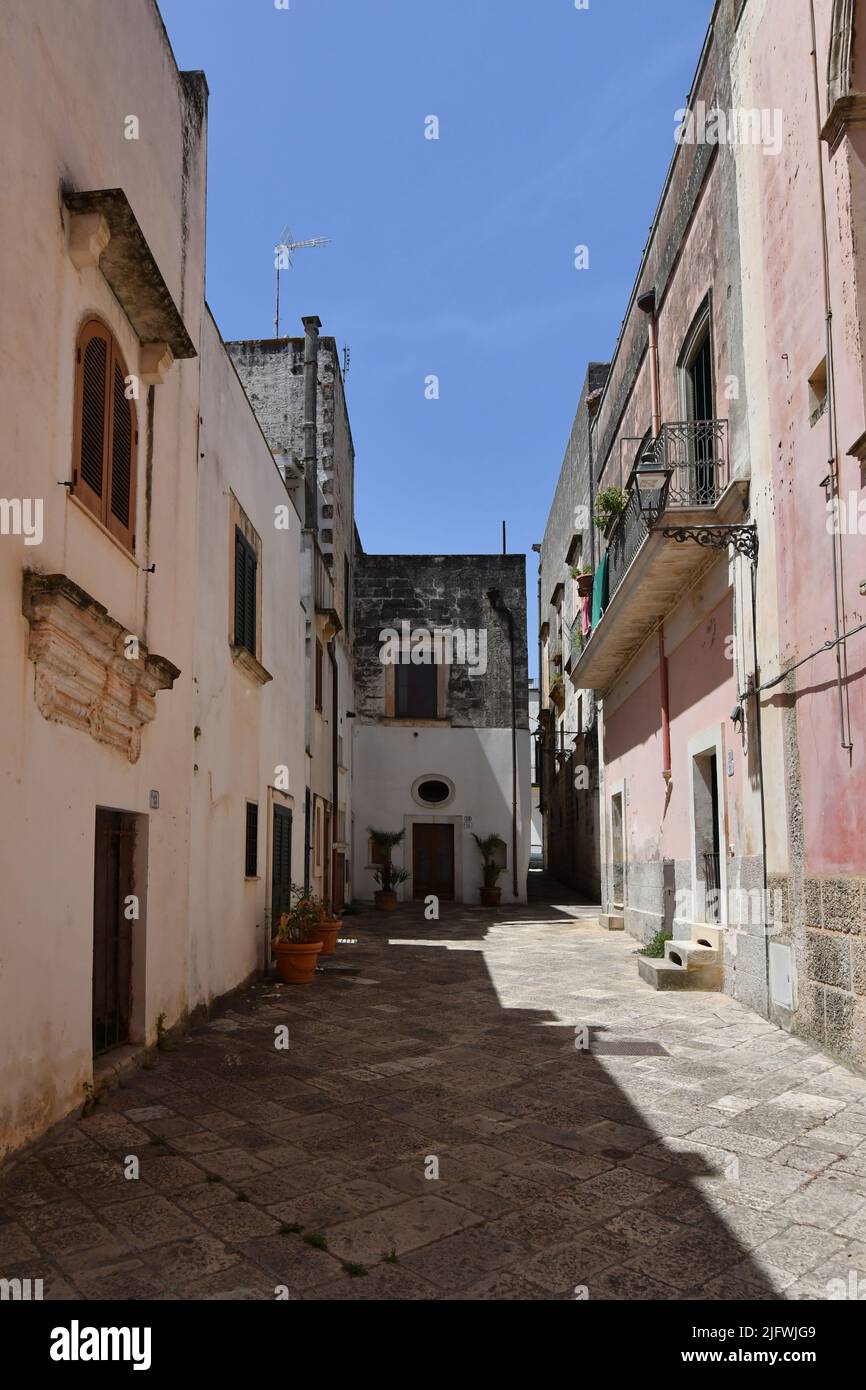 A street in the historic center of Specchia, a medieval town in the ...