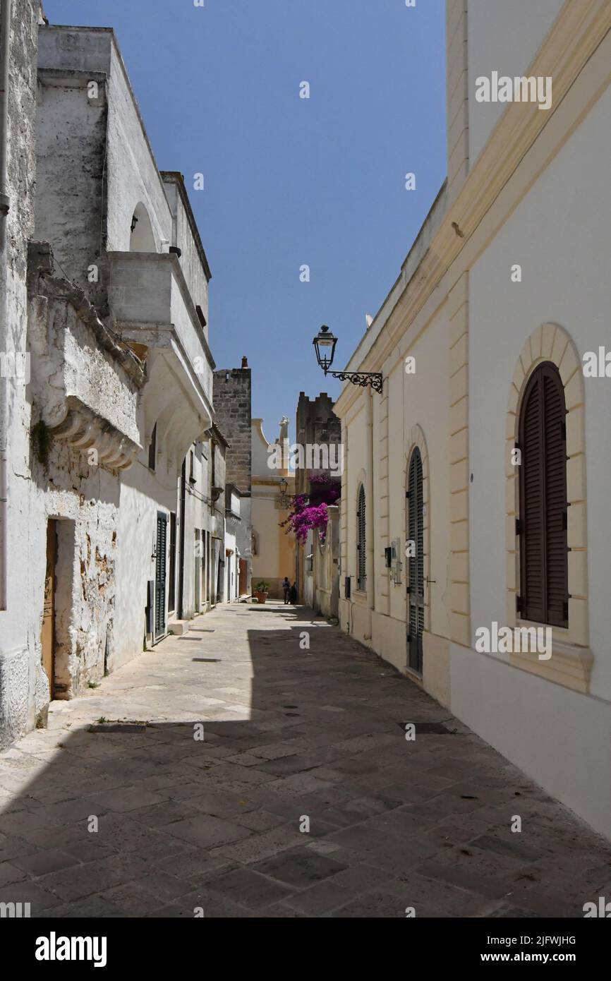 A street in the historic center of Specchia, a medieval town in the ...