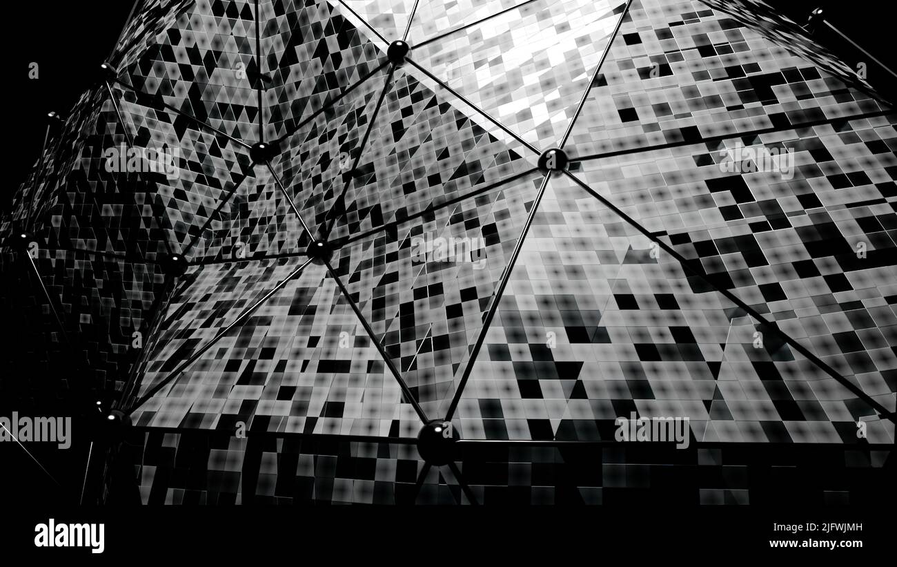 Curving 3d shape with mesh. Design. Expanding shell with triangular ...