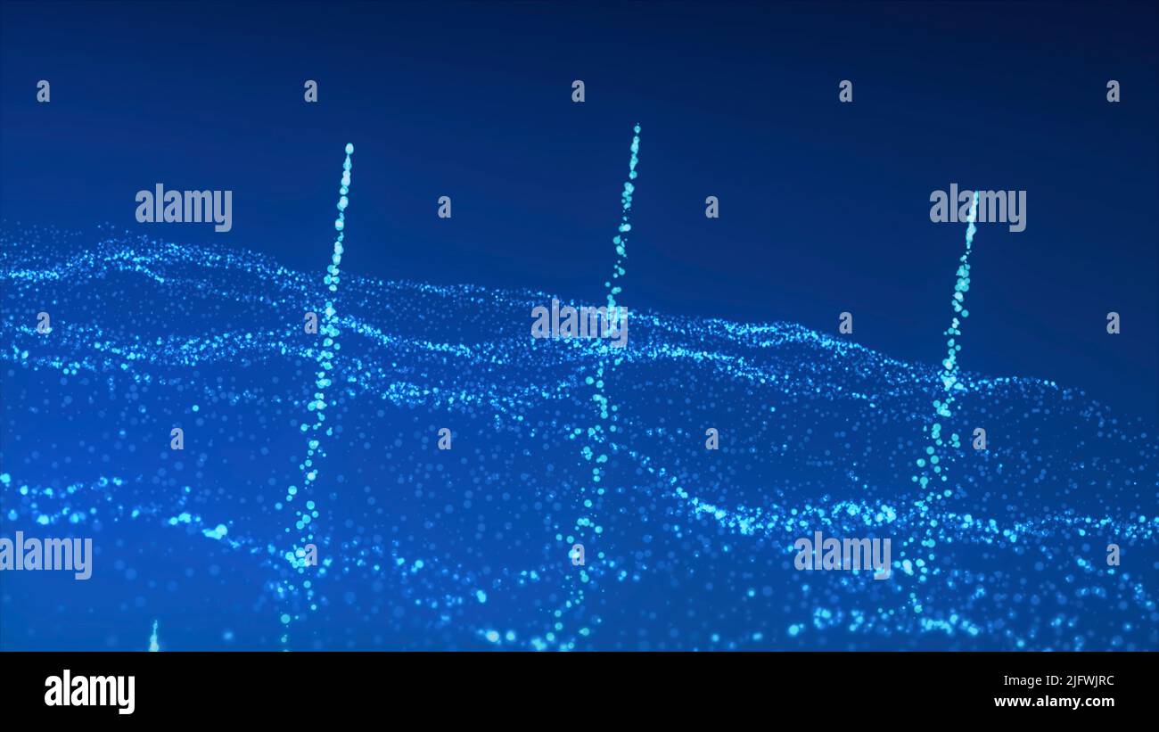 Blue background.Motion.Bright white stars that shimmer and shine fly on ...