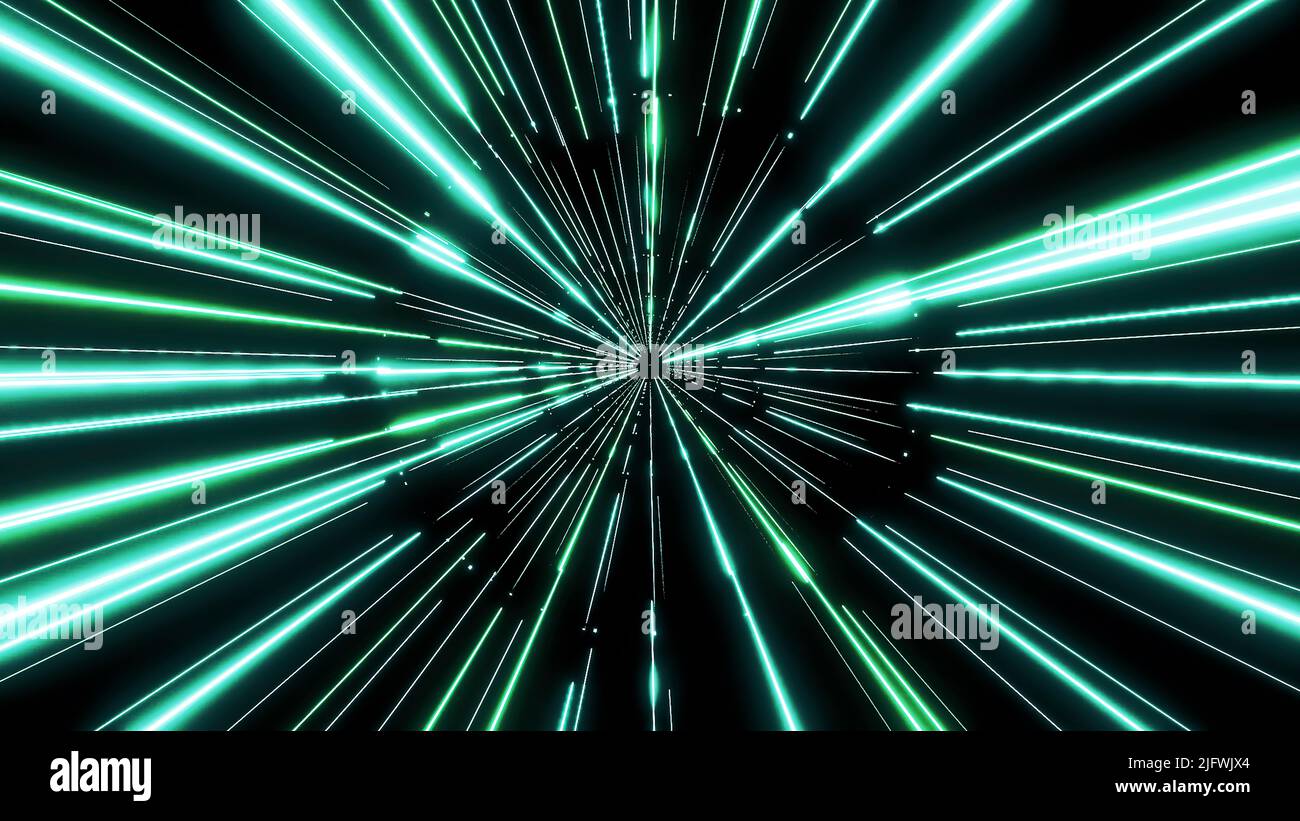 Bright ray tunnel in cyberspace. Design. Bright neon lines move to ...