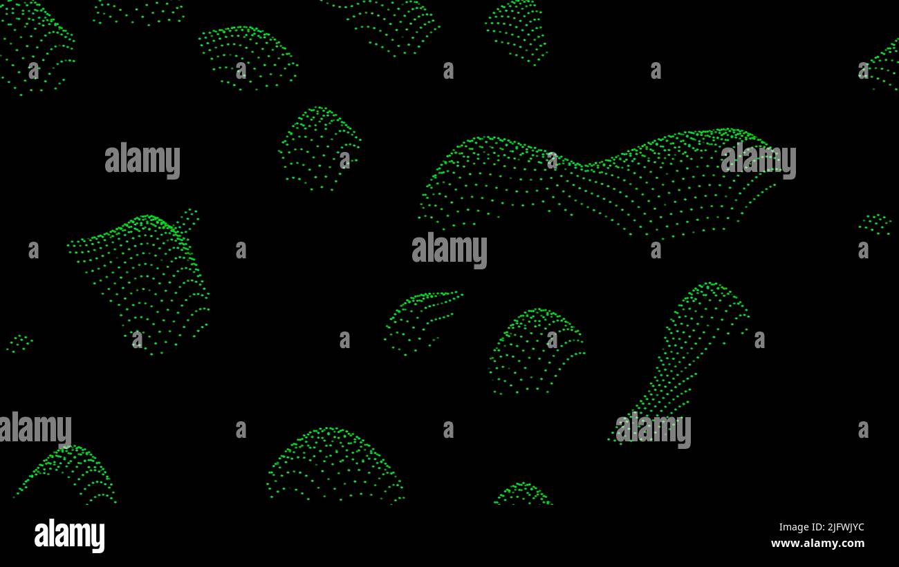 Dark background.Design. Small, slightly colored blue and green pieces ...