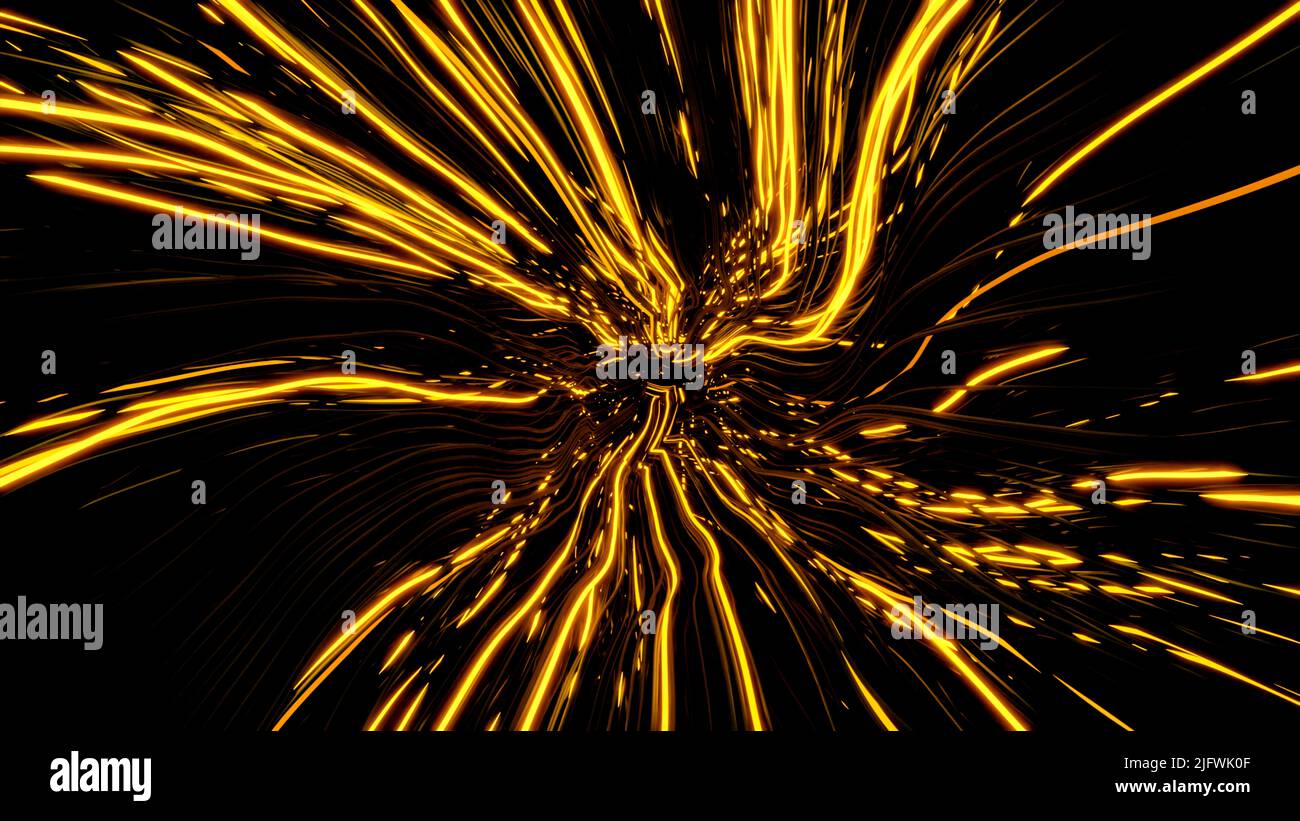 Abstract golden fluctuating sun rays around one spot in the middle ...