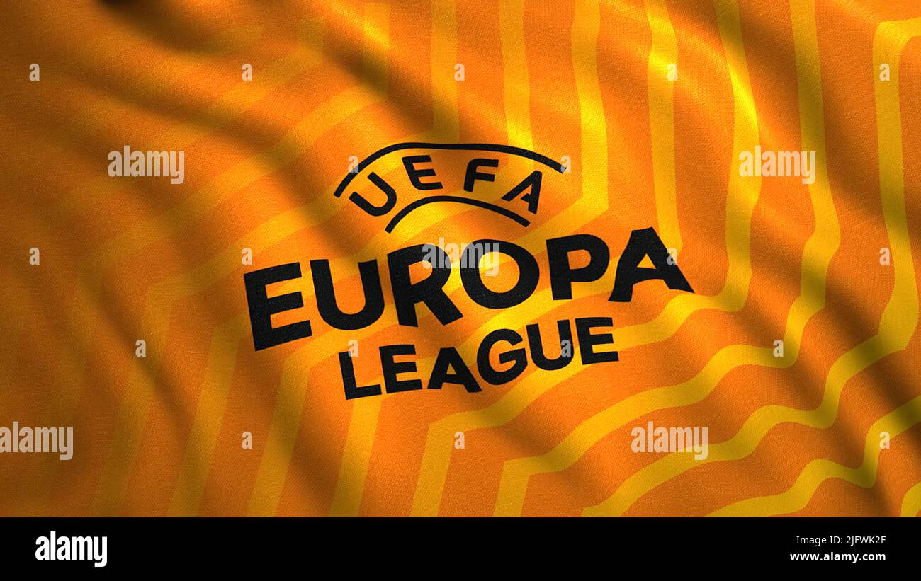 Flag of Football League of Europe. Motion. 3D animation of waving flag ...