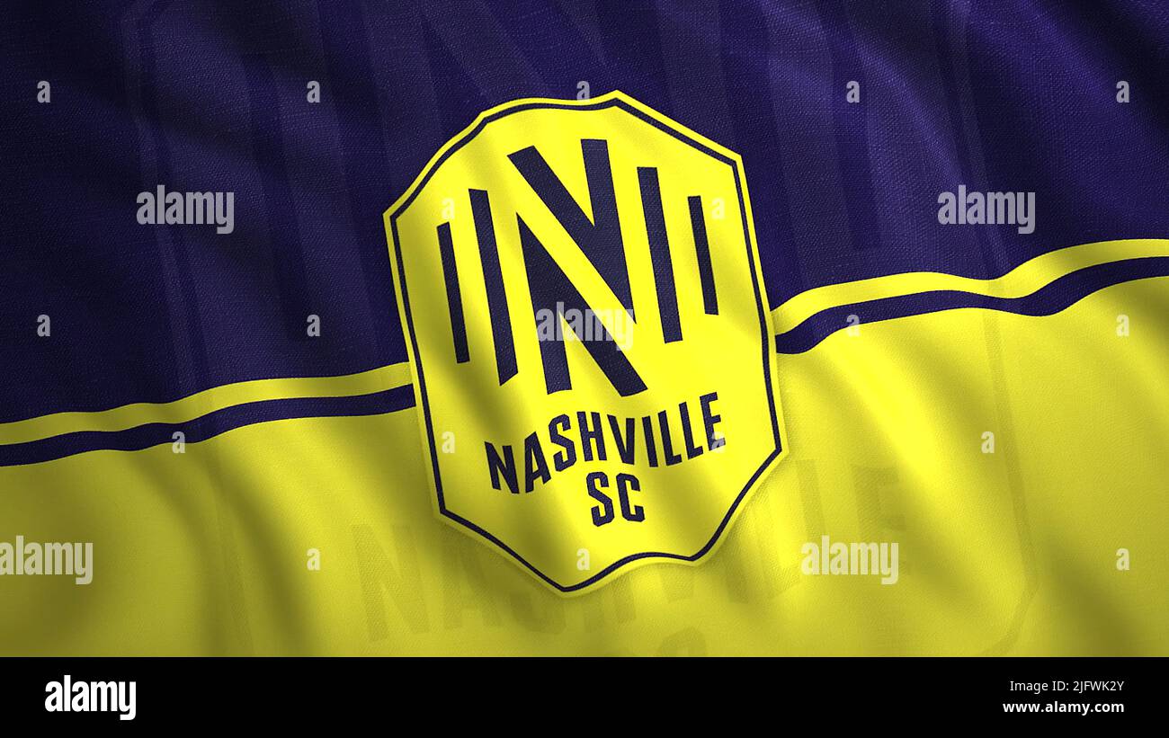 3D flag waving with football club logo. Motion. Animation of American ...