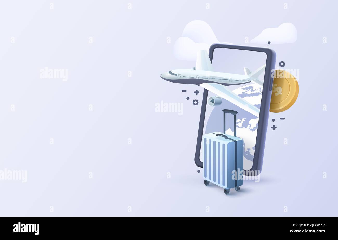 Smartphone airplane app banner concept, place for text, airport online ...