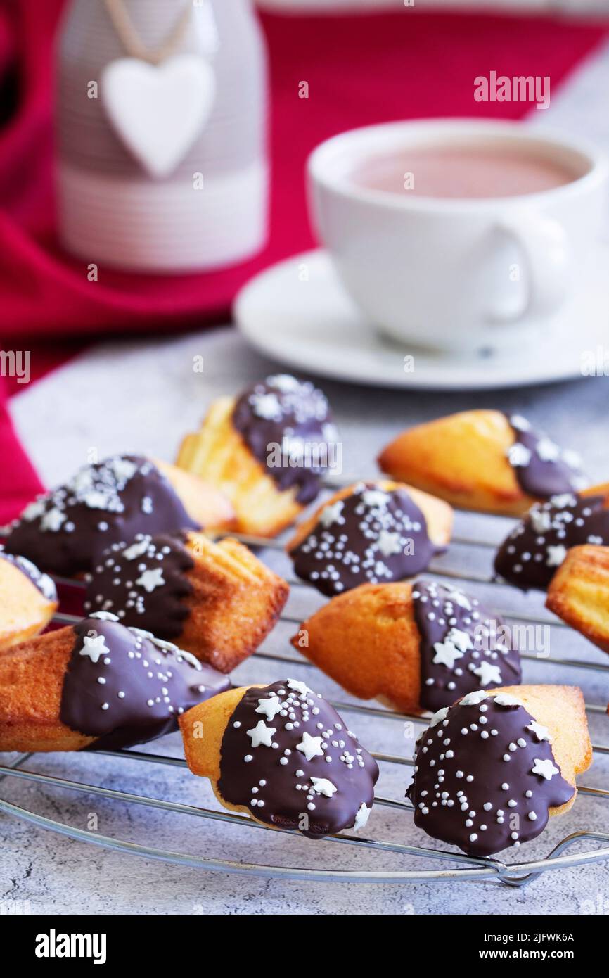 Traditional French Madeleine served with coffee, Valentine's Day Stock ...