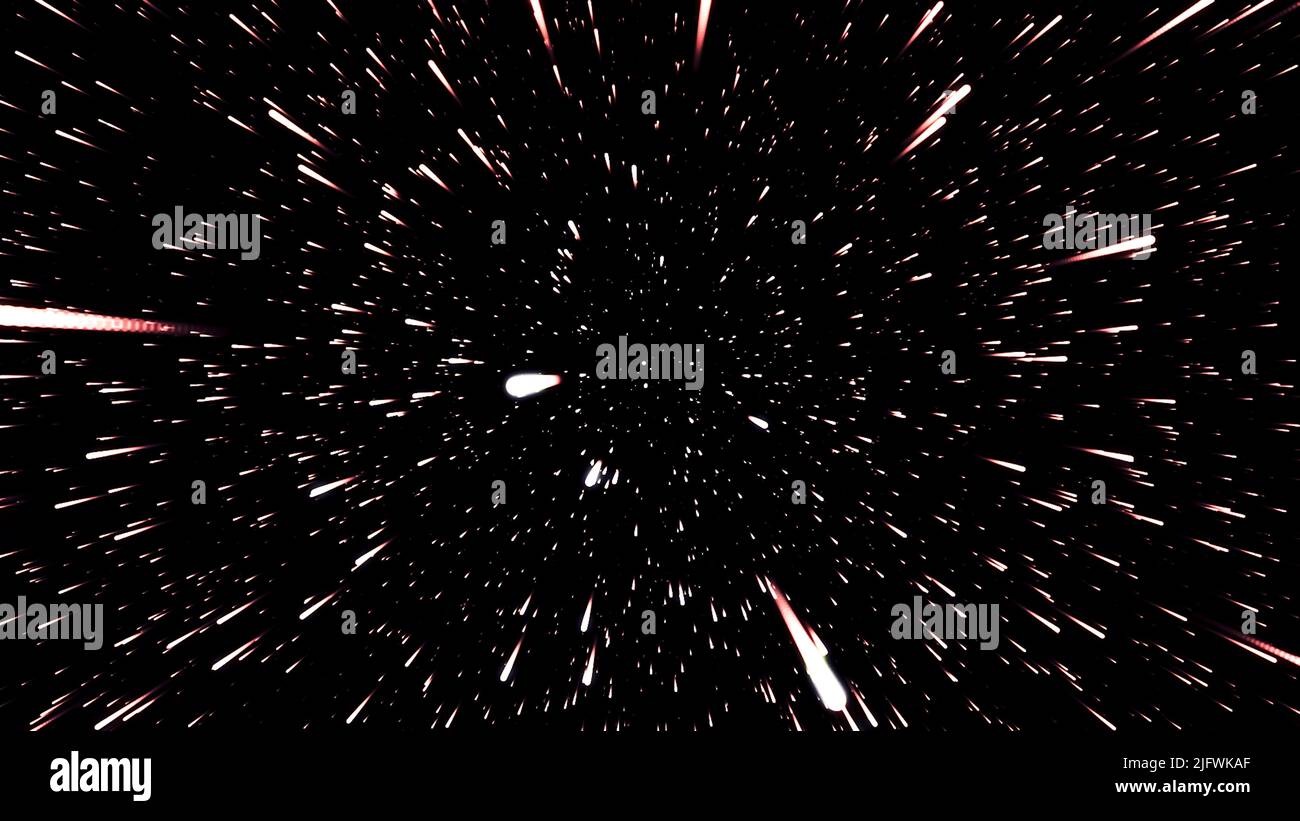 Slow-motion jump in outer space. Motion. Moving lines in cosmic stream ...