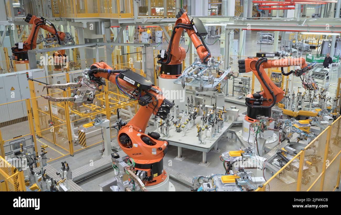 Russia, Moscow - May 7, 2022: Automated plant with robotics and workers ...