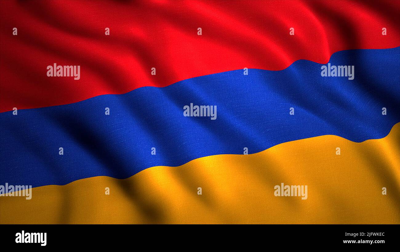 The flag of Armenia.Motion. A tricolor flag consisting of red blue and ...