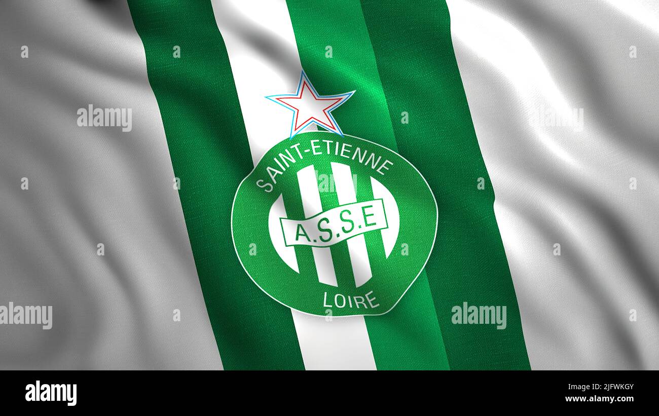 Waving flag with logo of football club. Motion. Beautiful 3D flag moves ...