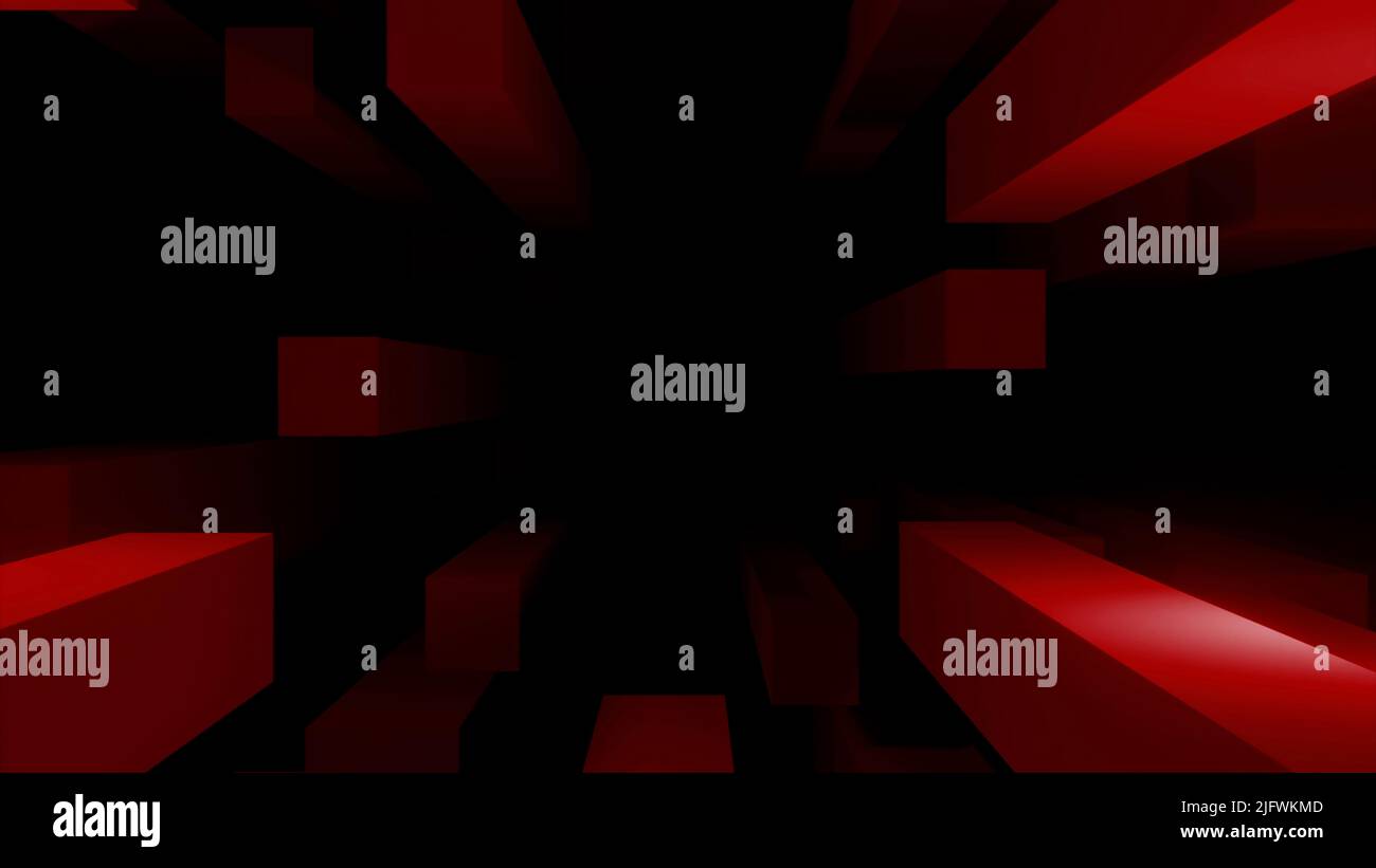 Black background.Design.Bright red rectangles in 3d format fly in a ...