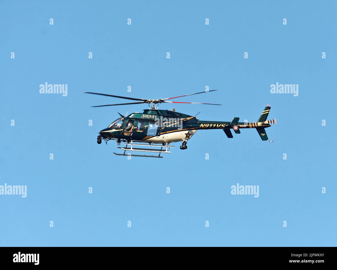 sheriff helicopter, police; rotary-wing aircraft, flying, motion ...