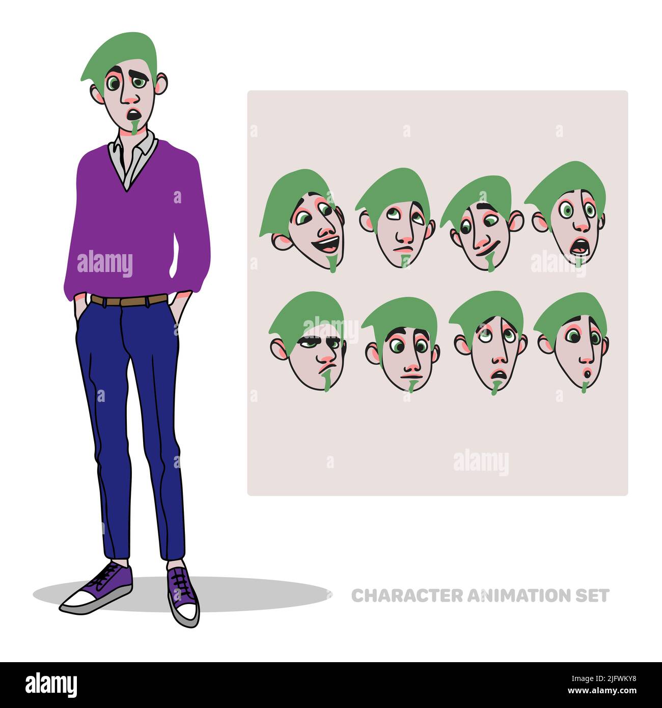 Character animation set, guy with beard, full length, people creation ...