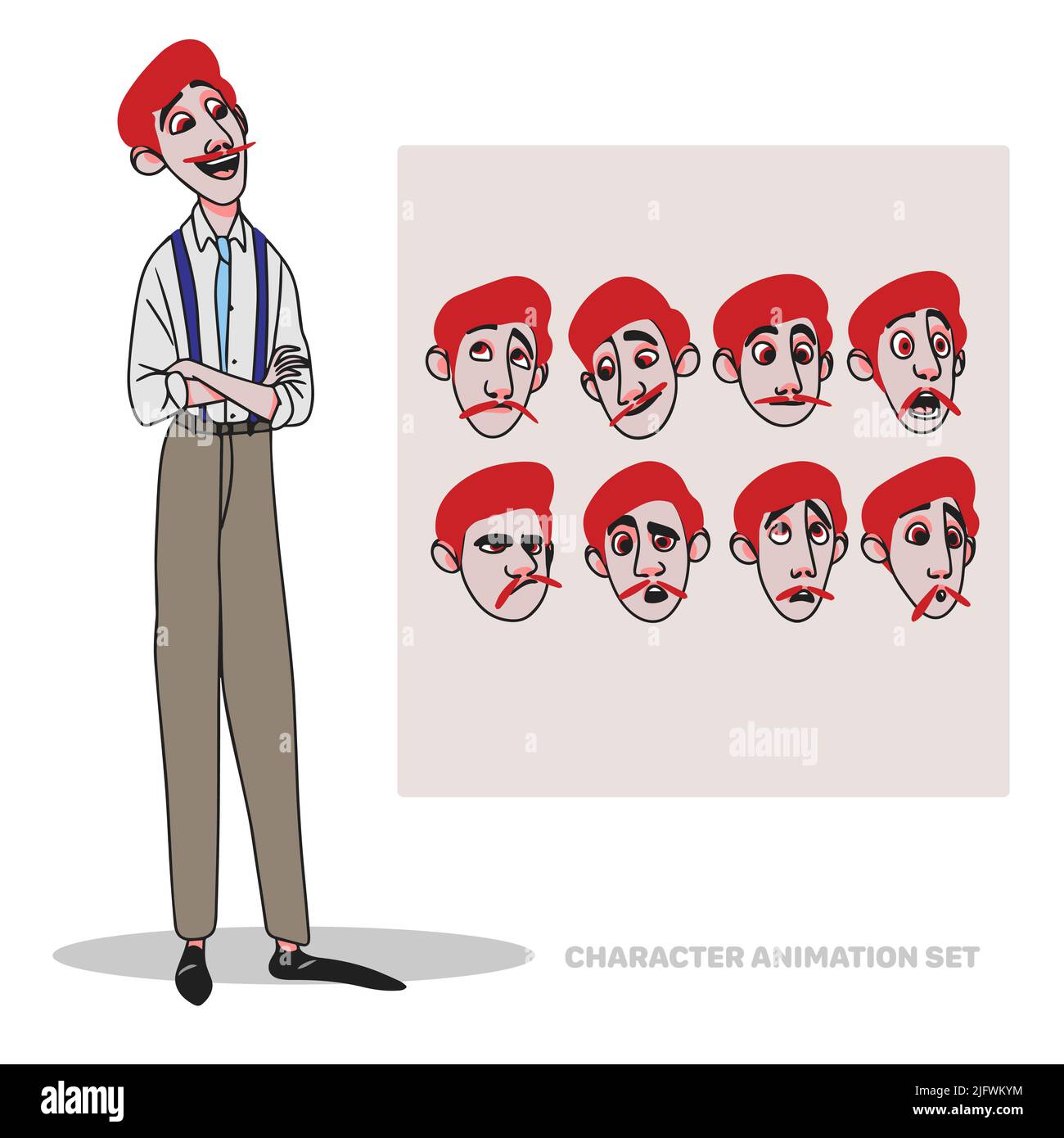 Character animation set, guy in tie, full length, people creation with ...