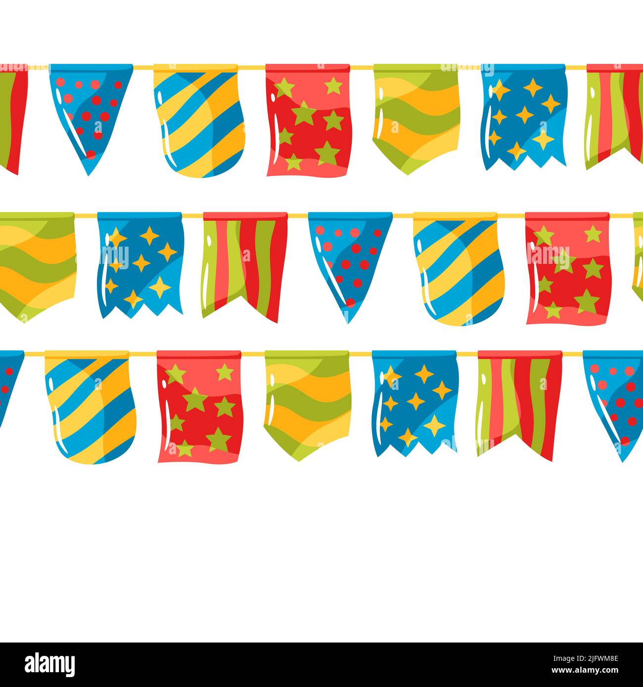 Seamless pattern with color patterned flags garland. Decoration for ...