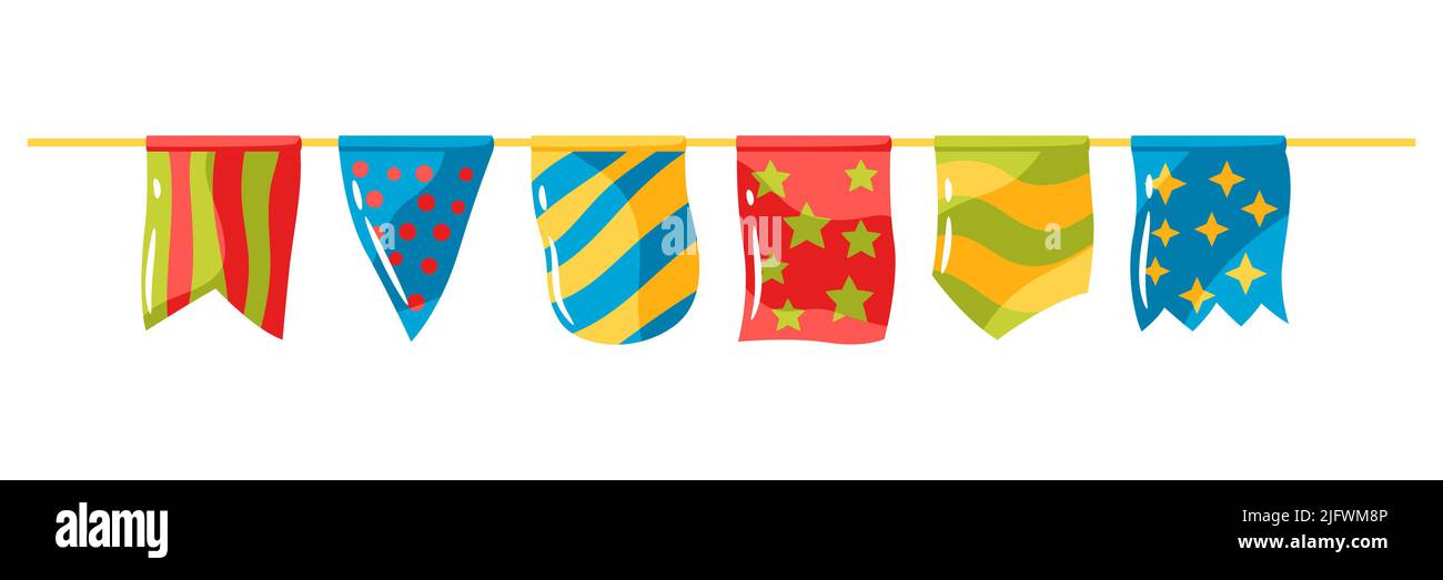 Illustration of color patterned flags garland. Decoration for ...