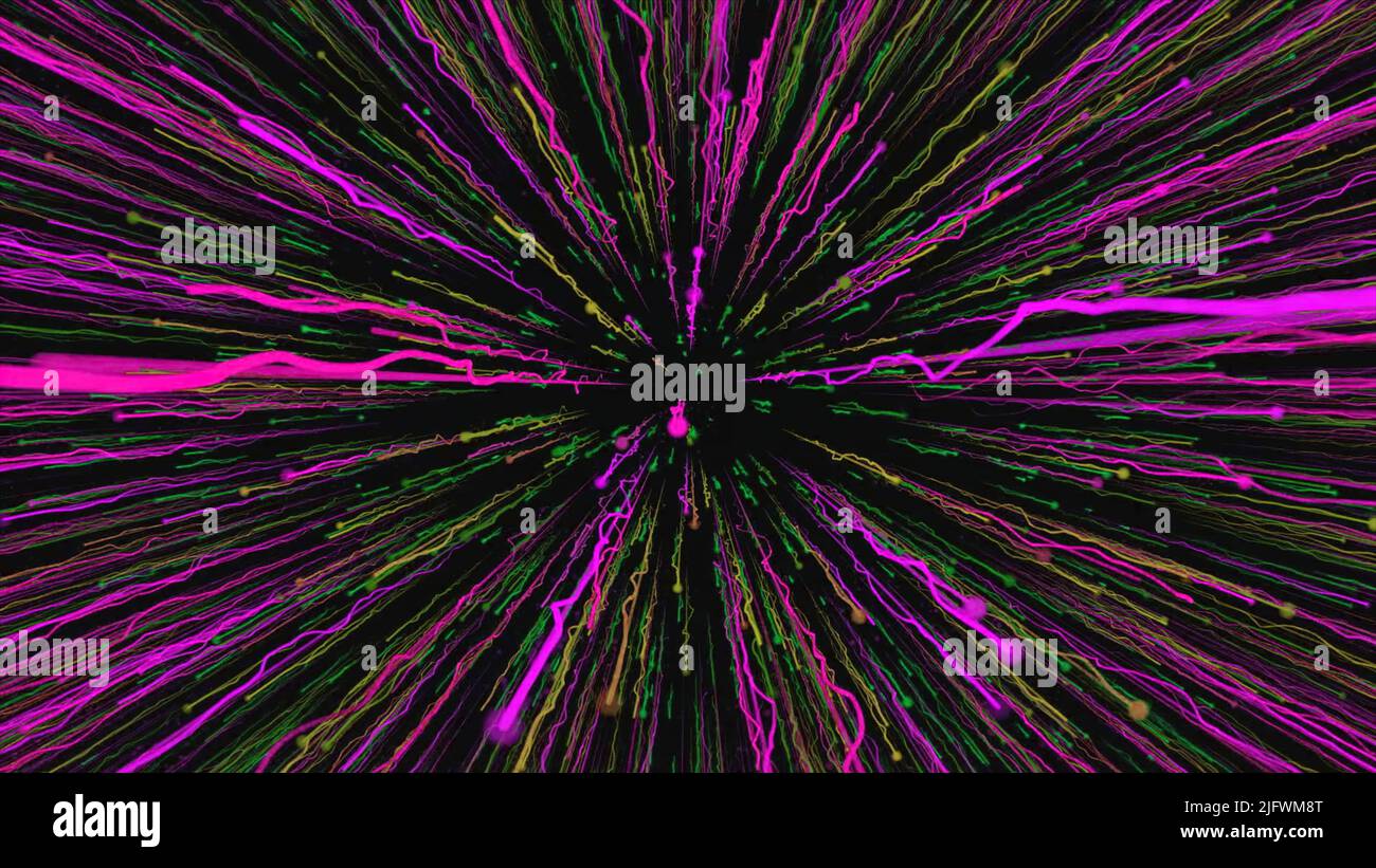 Cosmic stream of colorful lines on black background. Motion. Lot of ...