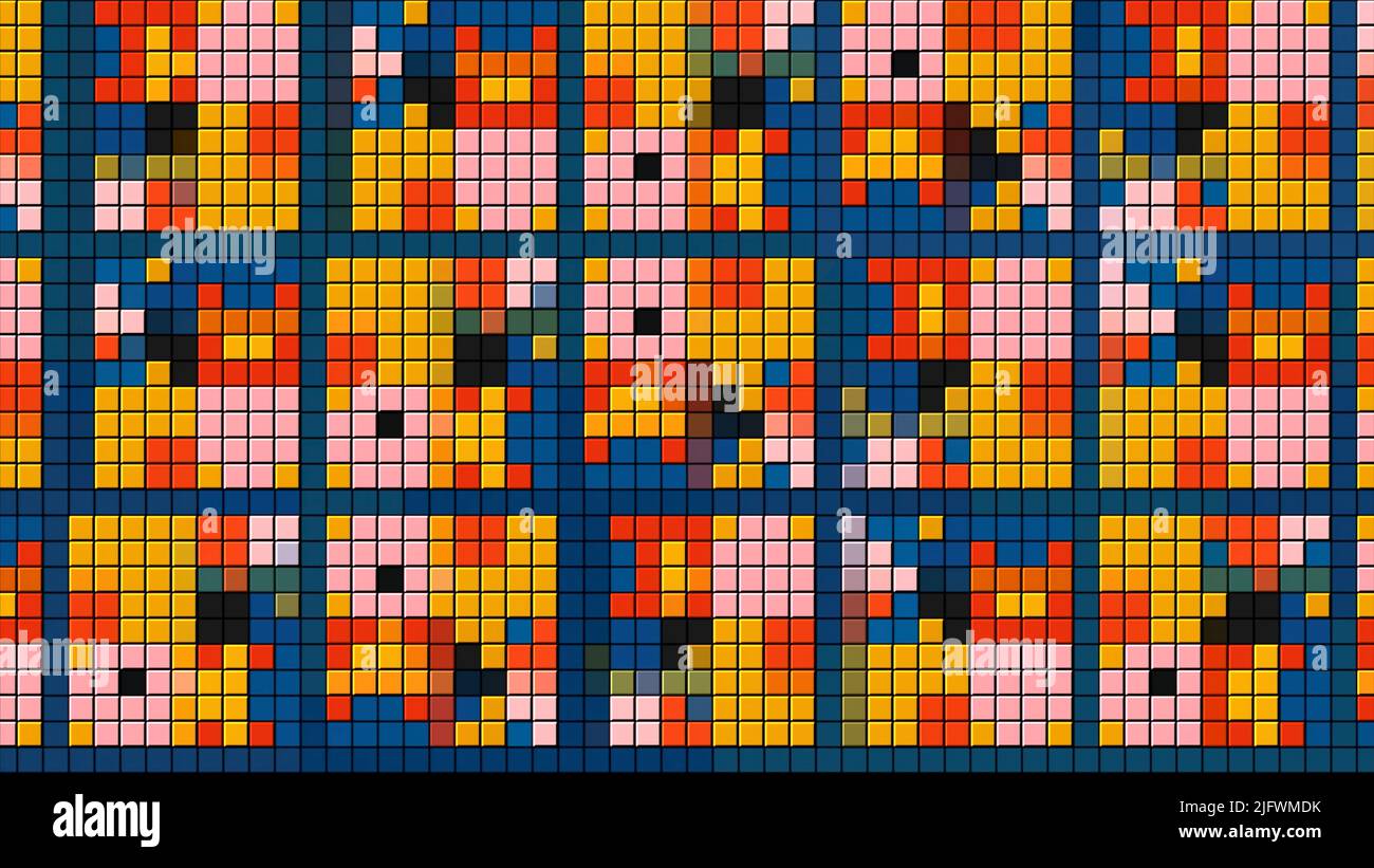 Bright mosaics assembled from small squares.Motion.Multi-colored ...