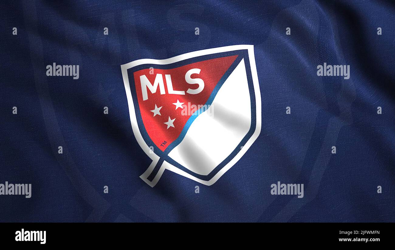 Flag with emblem of football league. Motion. Logo of professional ...